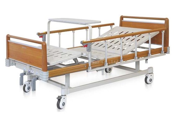 2 Crank Manual Hospital Bed Detachable Wooden ABS Handrails With Dinning Table