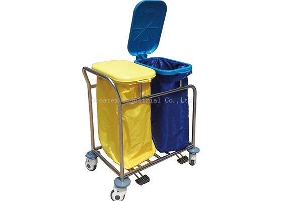 Waterproof Medical Laundry Cart Stainless Steel Frame Two Washable Dust Bag
