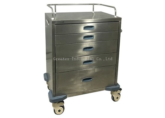 5 Drawers Stainless Steel Medical Trolley , Stainless Steel Hospital Carts