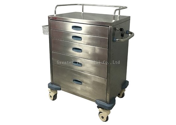 5 Drawers Stainless Steel Medical Trolley , Stainless Steel Hospital Carts