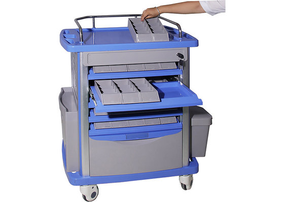 Easy Cleaning Plastic Medical Trolley , Emergency Medicine Trolley Moving Smoothly