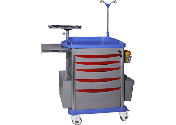 Blue Color Plastic Medical Trolley High Durability Aluminum Alloy Frame