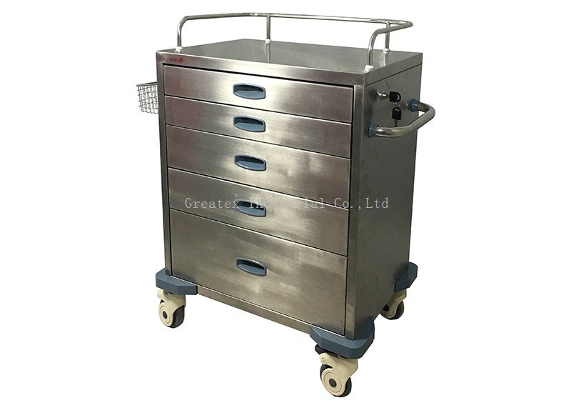 5 Drawers Stainless Steel Medical Trolley , Stainless Steel Hospital Carts