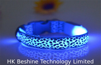 Leopard Printed Blue Lighting Led Dog Collars S M L Size Adjustable