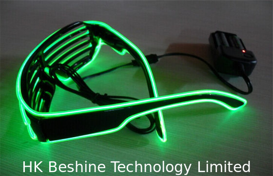 Green Full Frame Lighting EL Wire Sunglasses With DC 3V 2AA Battery Inverter