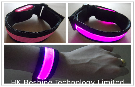 Nylon Pink LED Flashing Bracelet ,  Men LED Running Bracelet For Outdoor Sport
