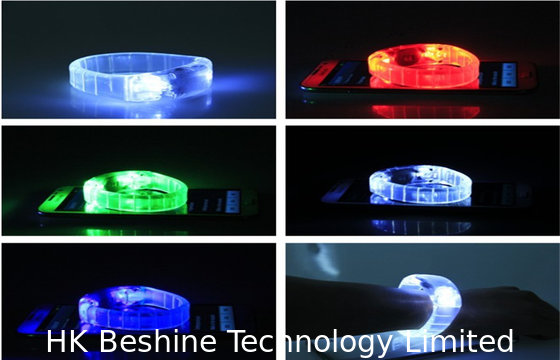 Mix Color PS PVC LED Glow  Sound Activated Bracelets For Women Powered With Coin Battery CE ROHS