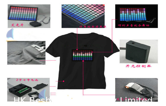 Music Actived EL Equalizer Glowing Light T - Shirt Panel With DC6V Battery