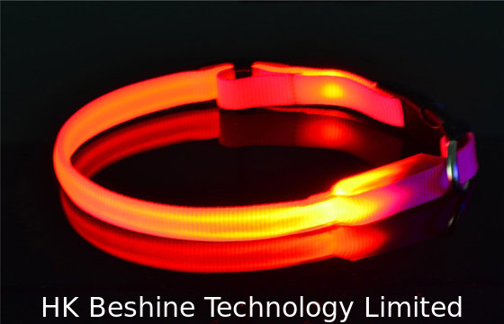 Custom Pure LED Flashing Pet Collar 100% Nylon Webbing With 140mAh rechargeable