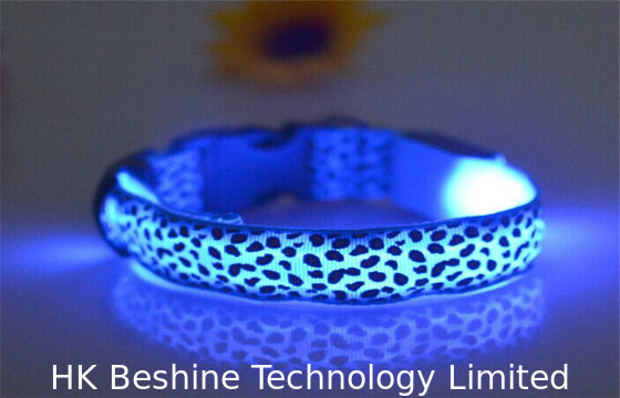 Leopard Printed Blue Lighting Led Dog Collars S M L Size Adjustable