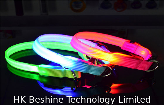 Custom Pure LED Flashing Pet Collar 100% Nylon Webbing With 140mAh rechargeable