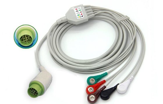 Bruker Defibrillator Cable De ECG 9 Feet SM784 SM785 5 Leads 12 Pins Snap Type