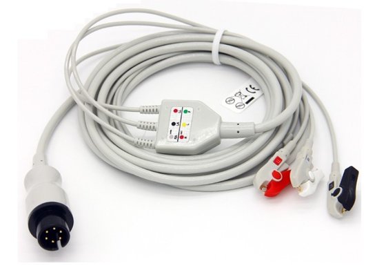 Reusable Drager Ecg Cable One Piece 5 Lead Wires 10 Pin AHA / Clip Cable