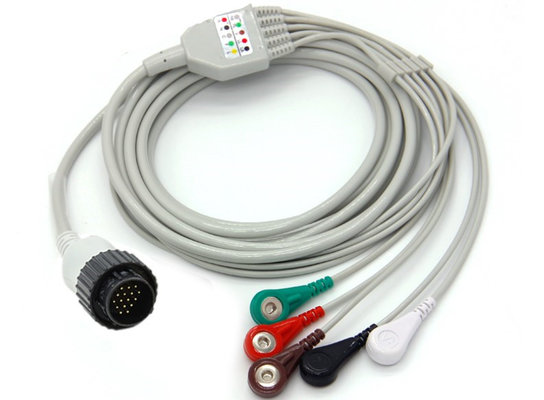 NEC One Piece Series ECG Machine Leads Cable IEC 16 Pin 5 Leads 3M12 Snap