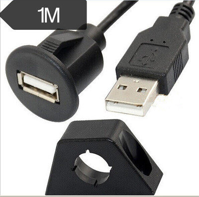 Car Audio Stereo Panel Mount USB Extension Cable , USB Cable Assembly With Mounting Bracket