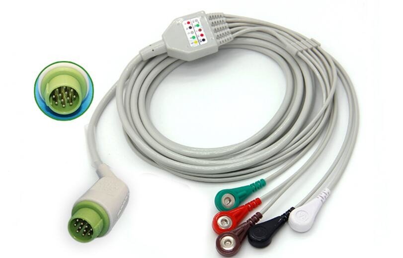 Bruker Defibrillator Cable De ECG 9 Feet SM784 SM785 5 Leads 12 Pins Snap Type
