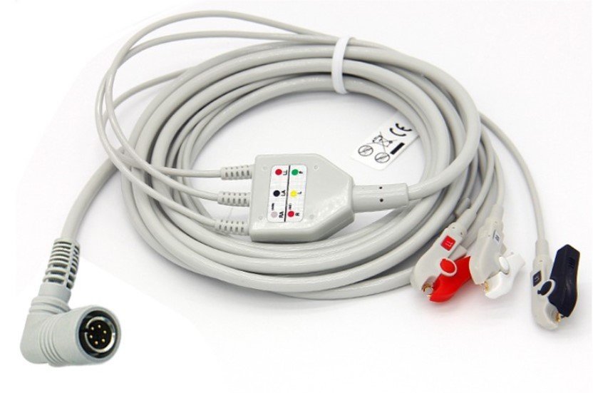 Colin BP-S510 3 Lead ECG Cable One Piece Series Snap End 6 Pin AHA BP88 / BP306 / BP885