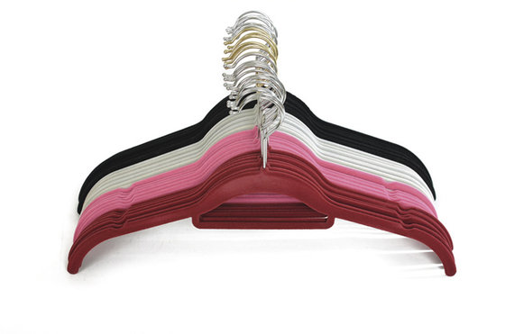 Stylish 420mm Velvet Shirt Hangers Colored Clothes Hangers With Chrome Plated Hook