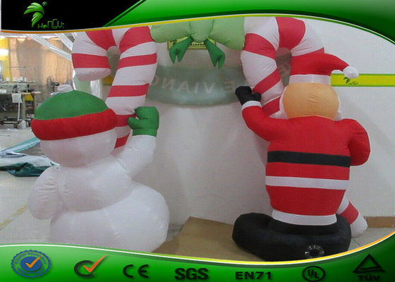 Waterproof Inflatable Holiday Decorations Christmas Candy Cane Arch With Santa