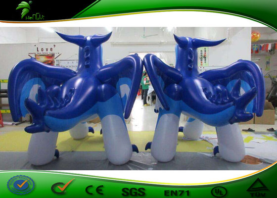 Custom Inflatable Cartoon Characters 2.5M Height PVC Blue Dragon Animal Toy