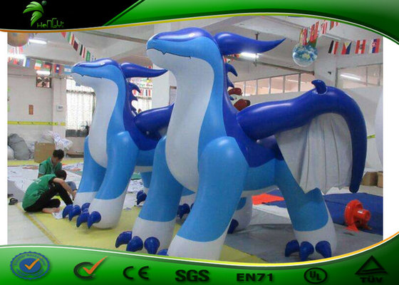 Custom Inflatable Cartoon Characters 2.5M Height PVC Blue Dragon Animal Toy