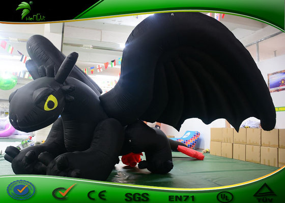Long PVC Inflatable Cartoon Characters Giant Black Inflatable Toothless Dragon Toy