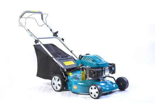 18 Inch Petrol Powered Lawn Mower Blue Color Easy To Handle Low Maintainence