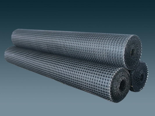 25kn -120kn Bitument Coated Pavement Reinforcement Geogrid Fiberglass Material Black Color