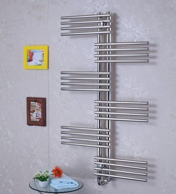 300mm Wide Wall Mounted Heated Towel Radiator , Brushed Stainless Steel Towel Rail