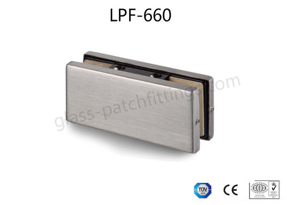Double Connector Glass Door Fittings SSS Finish 2 Holes Design For Glass To Wall