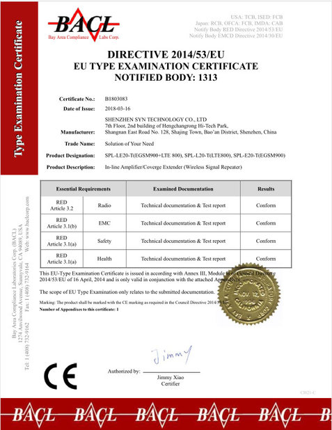 China Shenzhen SYN Technology Co., Ltd certification