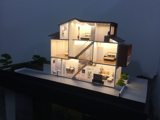 Interior miniature house scale model with led light and furniture