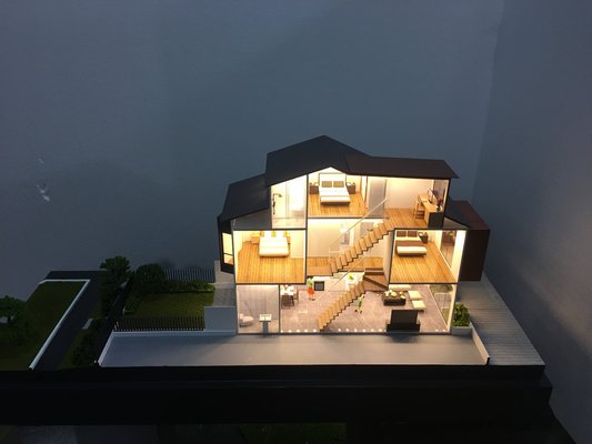Interior miniature house scale model with led light and furniture