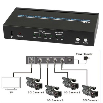 SDI 4x1 Hdmi Multiviewer Seamless Video Switcher Scaling 1080P IR Remote 100m