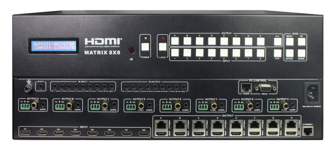 DVI1.0 Support HDMI To HDBaseT 4K Matrix Switch 100 Meters 328 Ft With POE Function