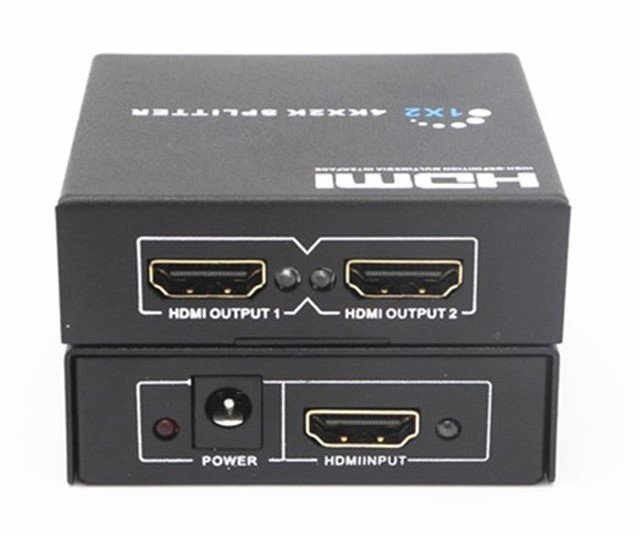 Black Hdmi Amplifier Splitter , 1 In 2 Out Hdmi Cable Splitter With DTS-HD Master Audio