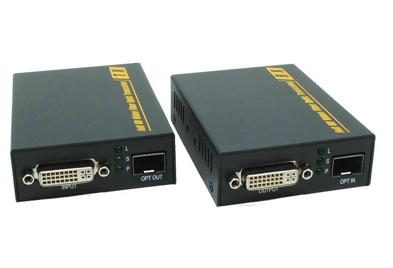 Black Color DVI Fiber Extender With Mini USB Over Single Mode Fiber Cable