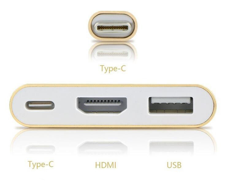 Multifunctional Usb Type C Adapter , 3-In-1 Female Charger Adapter With 4K*2K Resolution