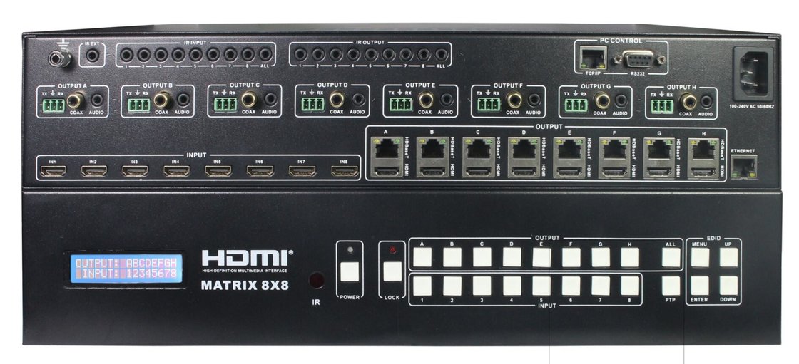 POE HDBaseT Matrix Switch 8*8 HDMI Matrix Over CAT5E/6/7 with 100meters Extending