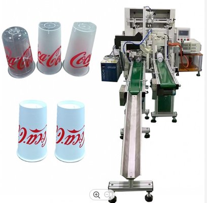 Automatic loading plastic cup screen printing machine with auto unloading