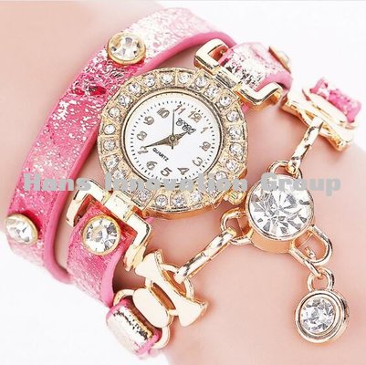 Newest design Long Strap Diamond Chain Fashion Lady Leather Bracelet Watches supplier
