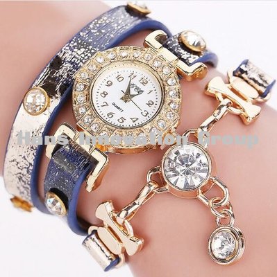 Newest design Long Strap Diamond Chain Fashion Lady Leather Bracelet Watches supplier