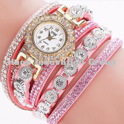 Ladies Fashion Long Strap PU Leather Belt Diamonds Wrist Band Watch supplier