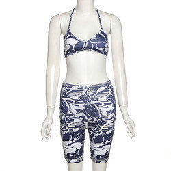 Summer New Arrivals Wholesale Custom Sexy Printing Womens Beachwear 2 Piece  Halter Bra  and short trousers swimsuit