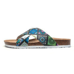 Retro Style Double Straps fashion Patterns Lady PU Shoes Cork Sole ladies beach Sandals Customized house Slippers For Women