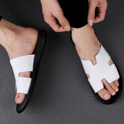 Flat  Solid Color Men Slippers Upper Breathable Home Slippers