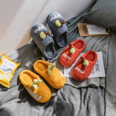 Winter Women plush Slippers Cute Fruit Warm Slippers Woman Indoor Home Flat Slides fruit winter sandals