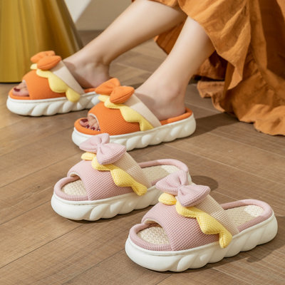 Spring linen slippers women non-slip indoor home sweat-absorbing thick bottom cheap bedroom shoes custom slippers with logo