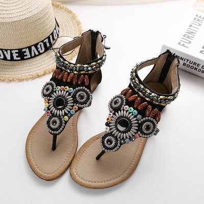 Summer new fashion ethnic style flat sandals hot selling Bohemian comfortable light slippers hollow women shoes