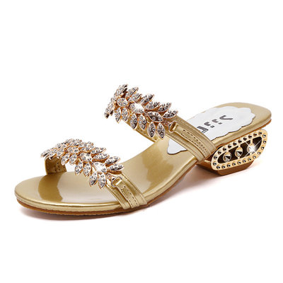 Spring and summer new fashion women sandals rhinestone sequins Roman style slippers thick heel casual shoes large size